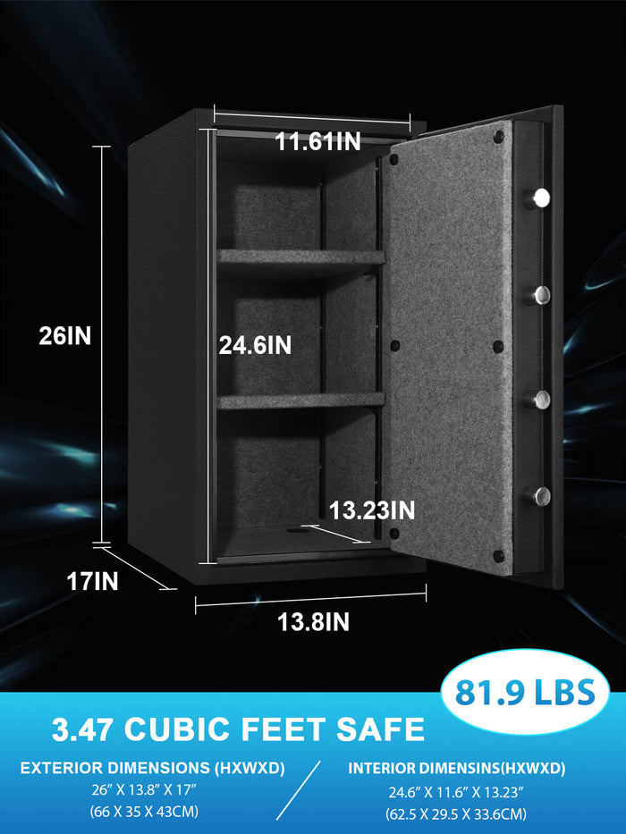 TigerKing 30 Min Big Fireproof Home Safe Biometric 3.47 CU.ft FPSD66FR