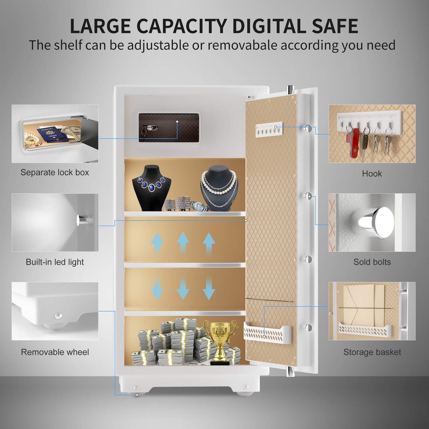 TigerKing Extra Large Luxury Jewelry Safes White ‎11.5 CU.ft 120XH-1